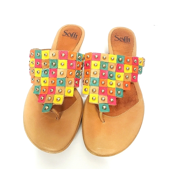 Sofft | Shoes | Sofft Fiji Studded Mulitcolor Squares Low Heel Thong ...